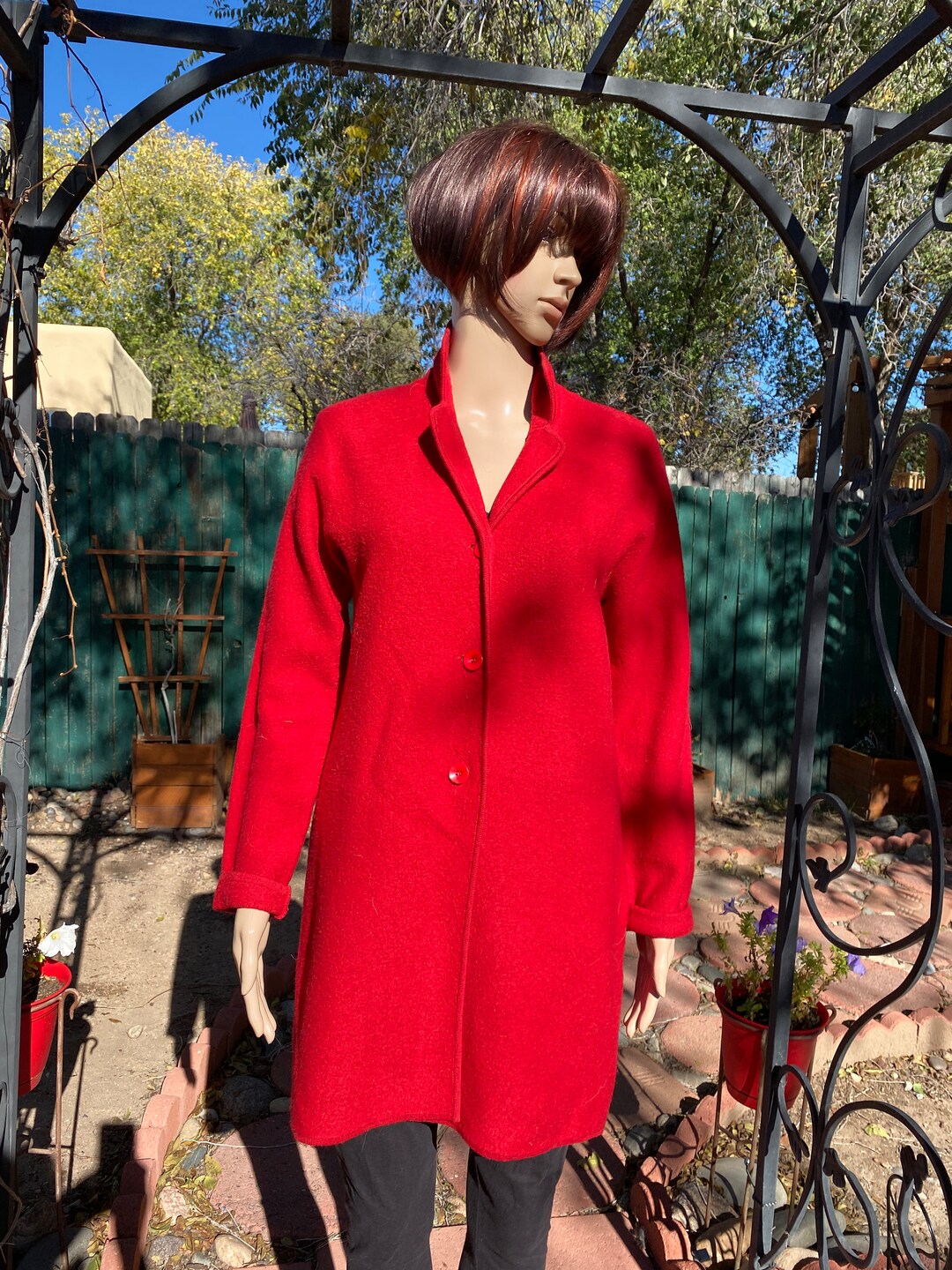 Vintage Blood Red Light Wool Long Cardigan or Short Coat With Front ...