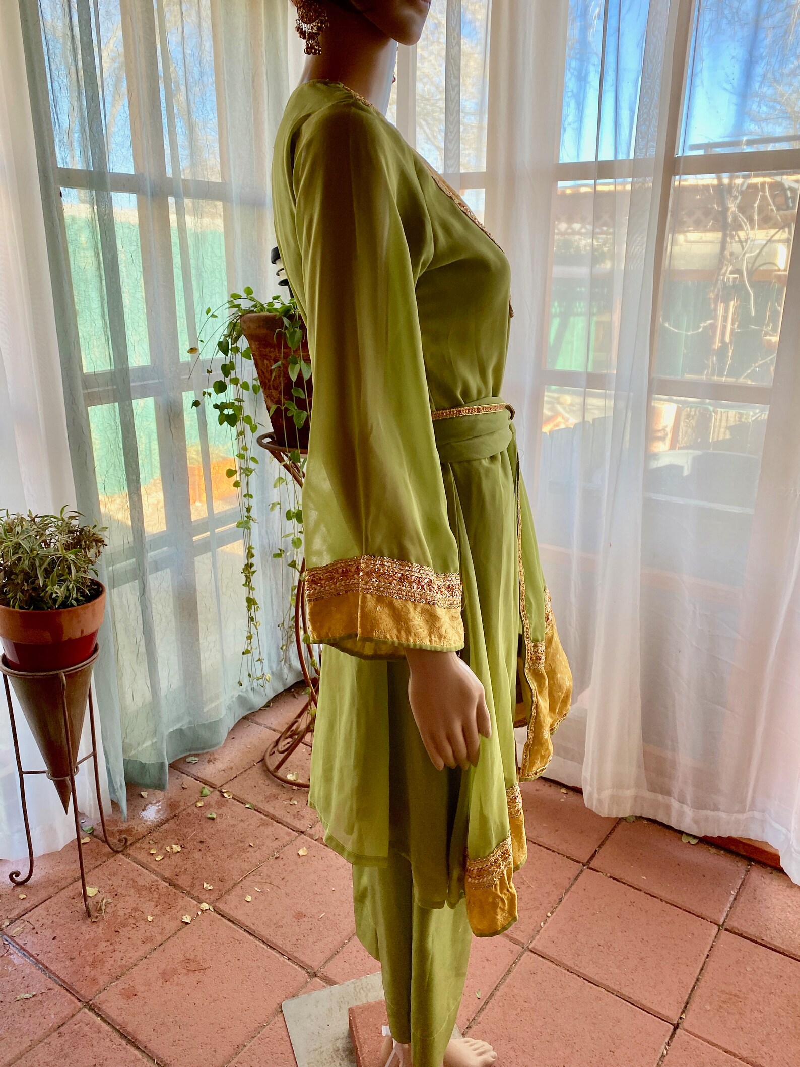 Sheer Indian Pakistani Punjabi three Pieces Green and Gold Set - Etsy