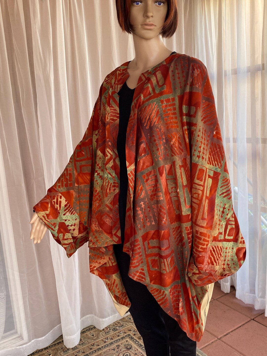 VINTAGE 80'S - Waterfall Jacket. Rust and Brown Rayon, Side Panels and ...