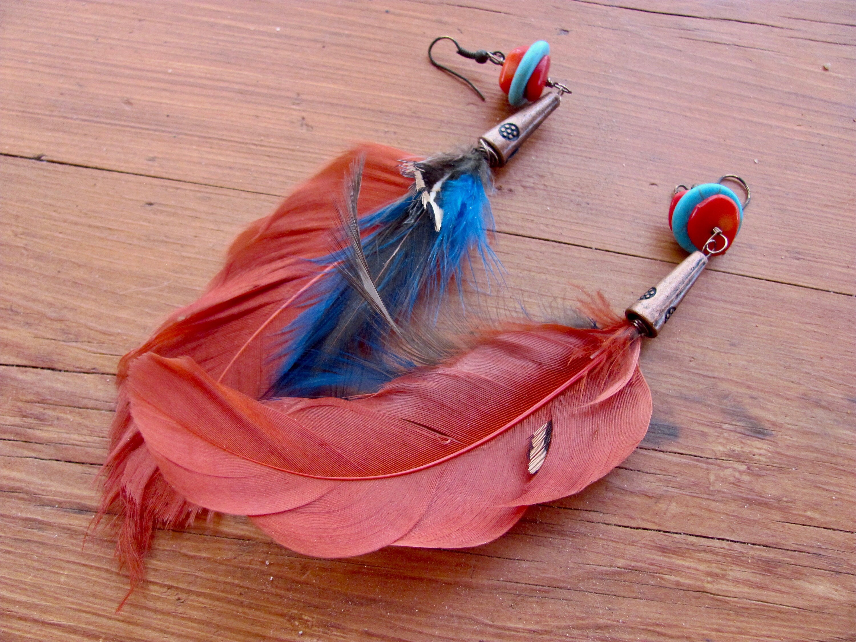 Vintage 1970's Style Long Double Feathers Dangling - Etsy