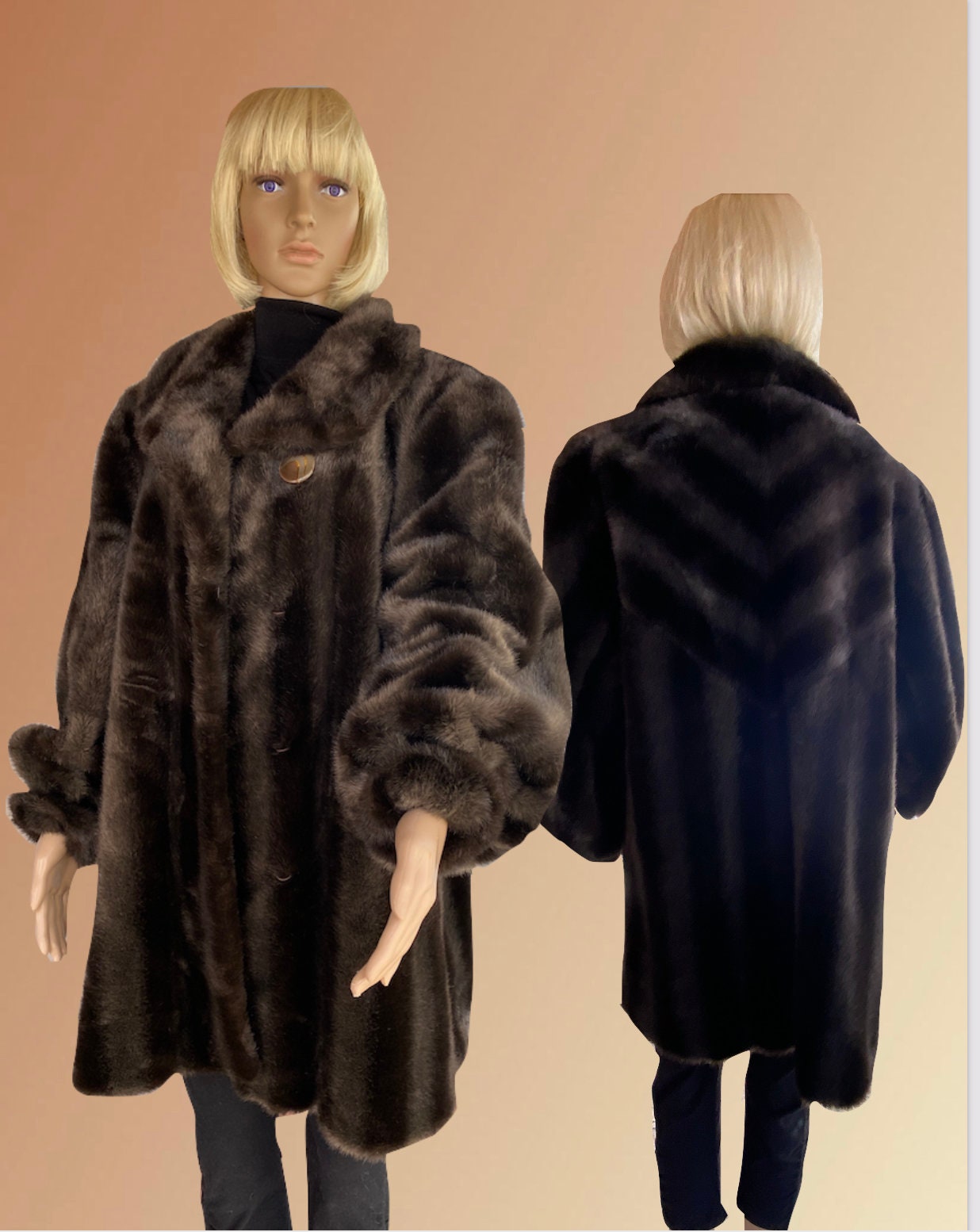 VINTAGE 90'S Faux Dark Mink Fur Mid Length Coat. - Etsy