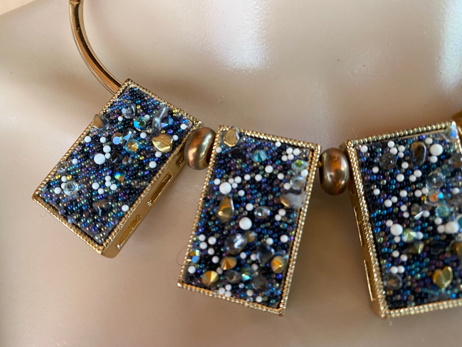 Vintage 80's Unusual Funky Choker Gold and Navy Blue - Etsy