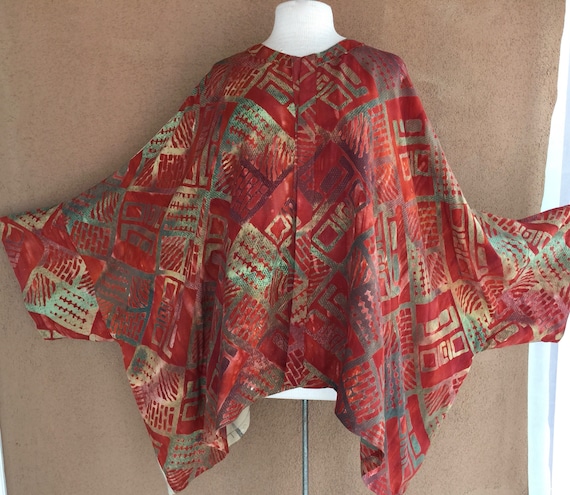 Rust and Brown Rayon Jacket withSide Panels and Wide… - Gem