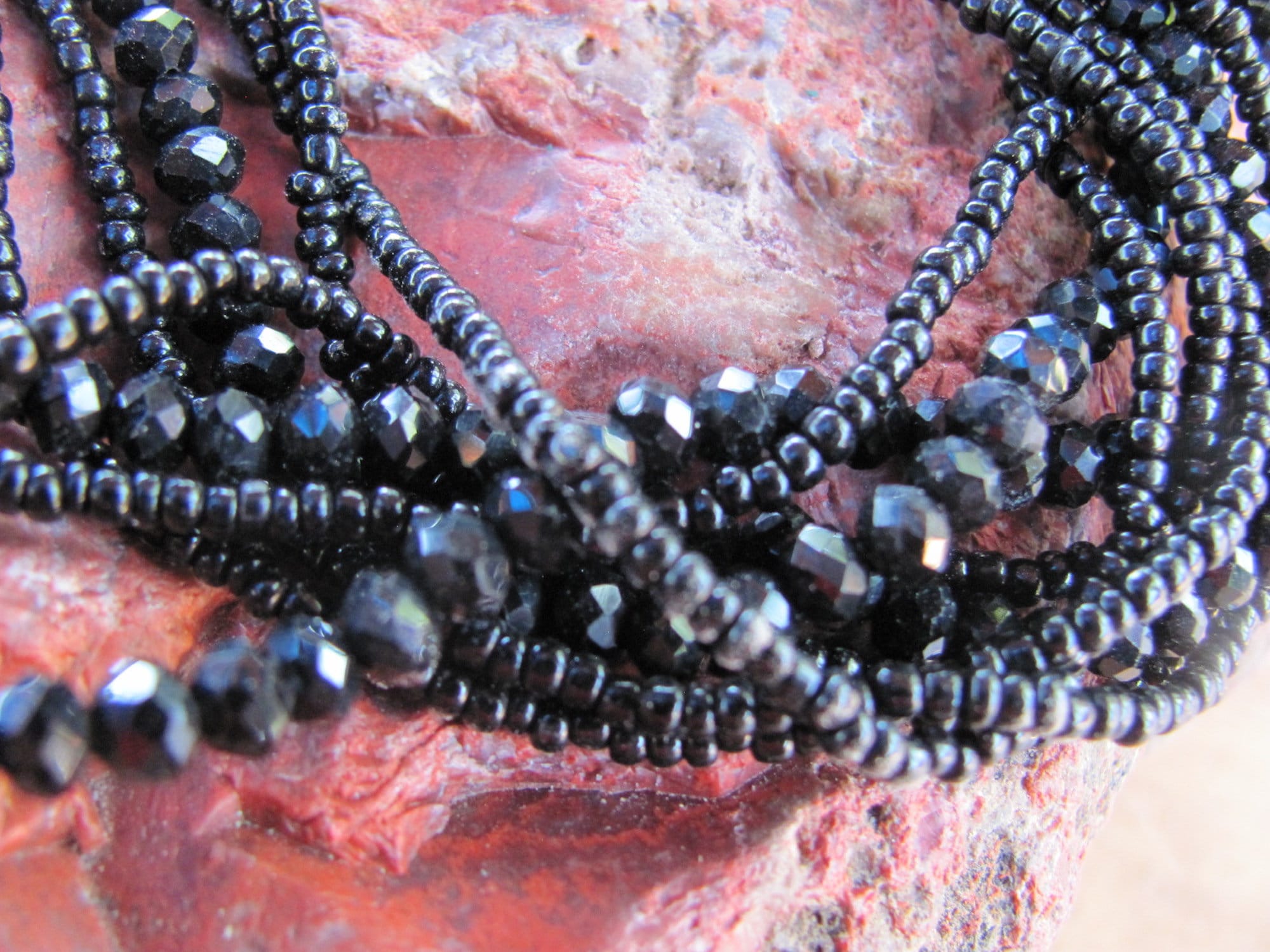 Vintage 90's - Multi Strands Jet Beads Long Choker Necklace With ...