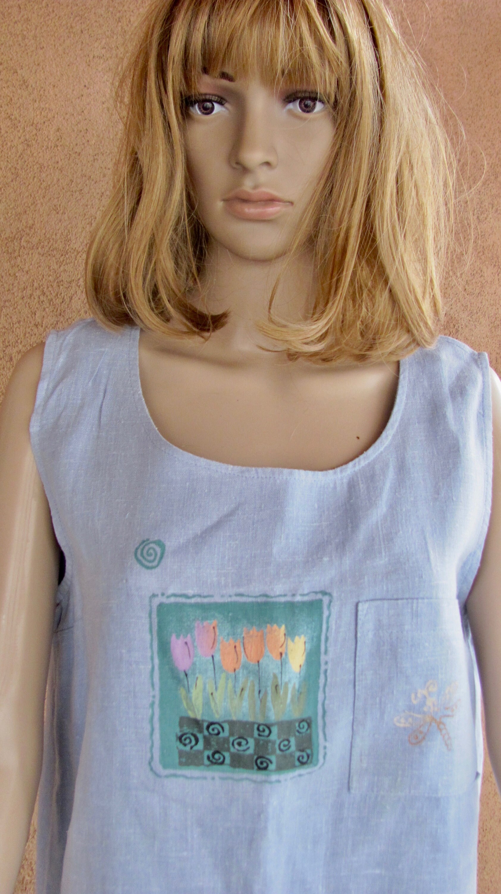 Pale Blue Linen Tunic or Mini Dress With Front Pocket and Side - Etsy