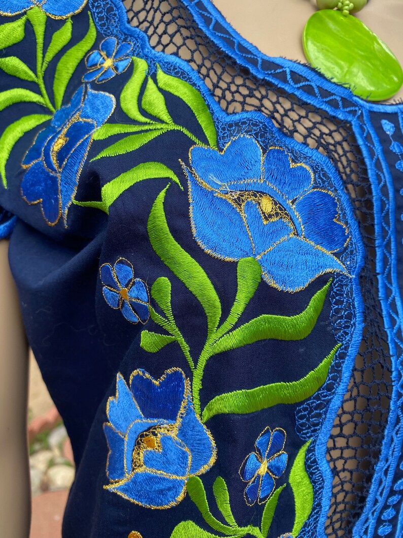 Vintage 80's Sexy Midnight Blue Embroidered Blouse - Etsy