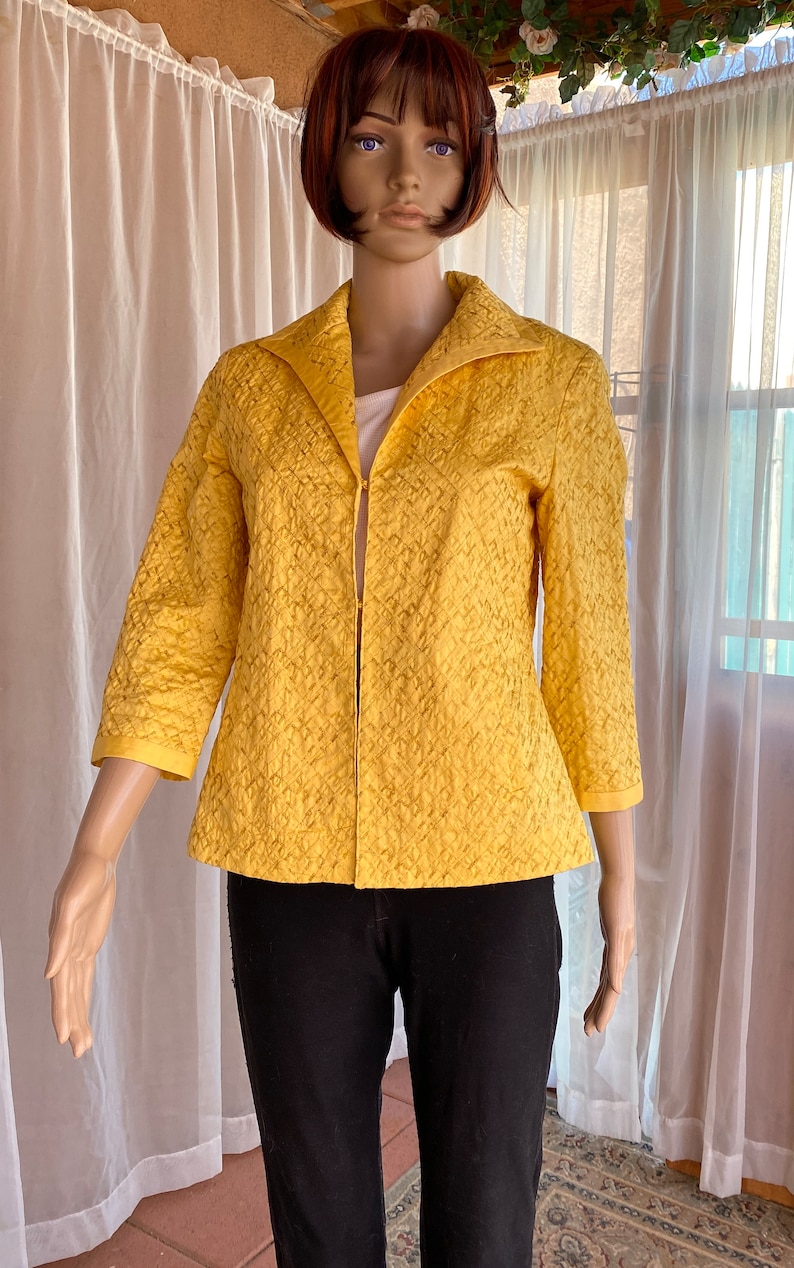 Vintage 60's Inspired - CHICOS'S Canary Yellow Short Jacket With Gold ...