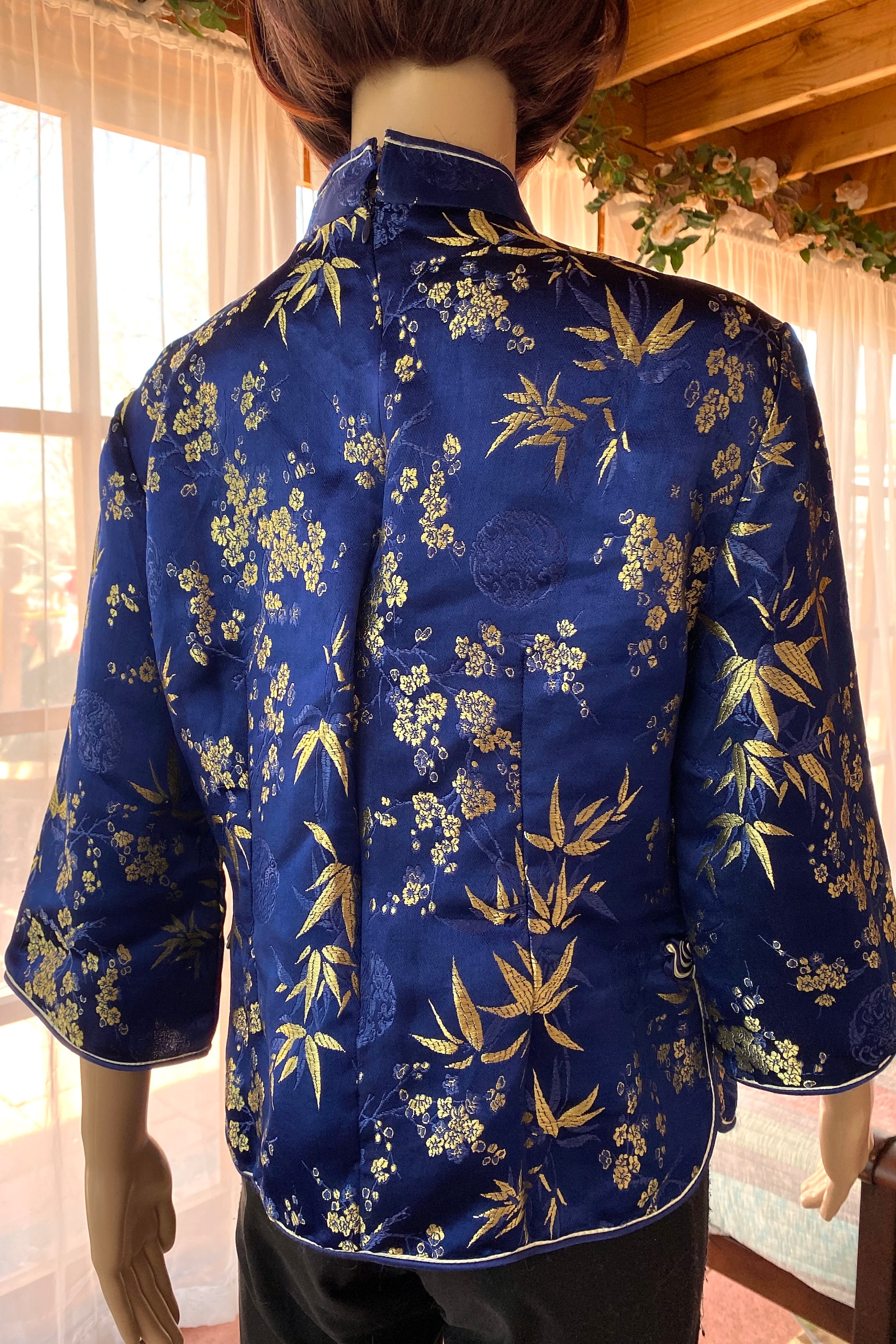 Royal Blue and Gold Chinese/asian Cheongsam Short Satin Jacket / Blouse ...