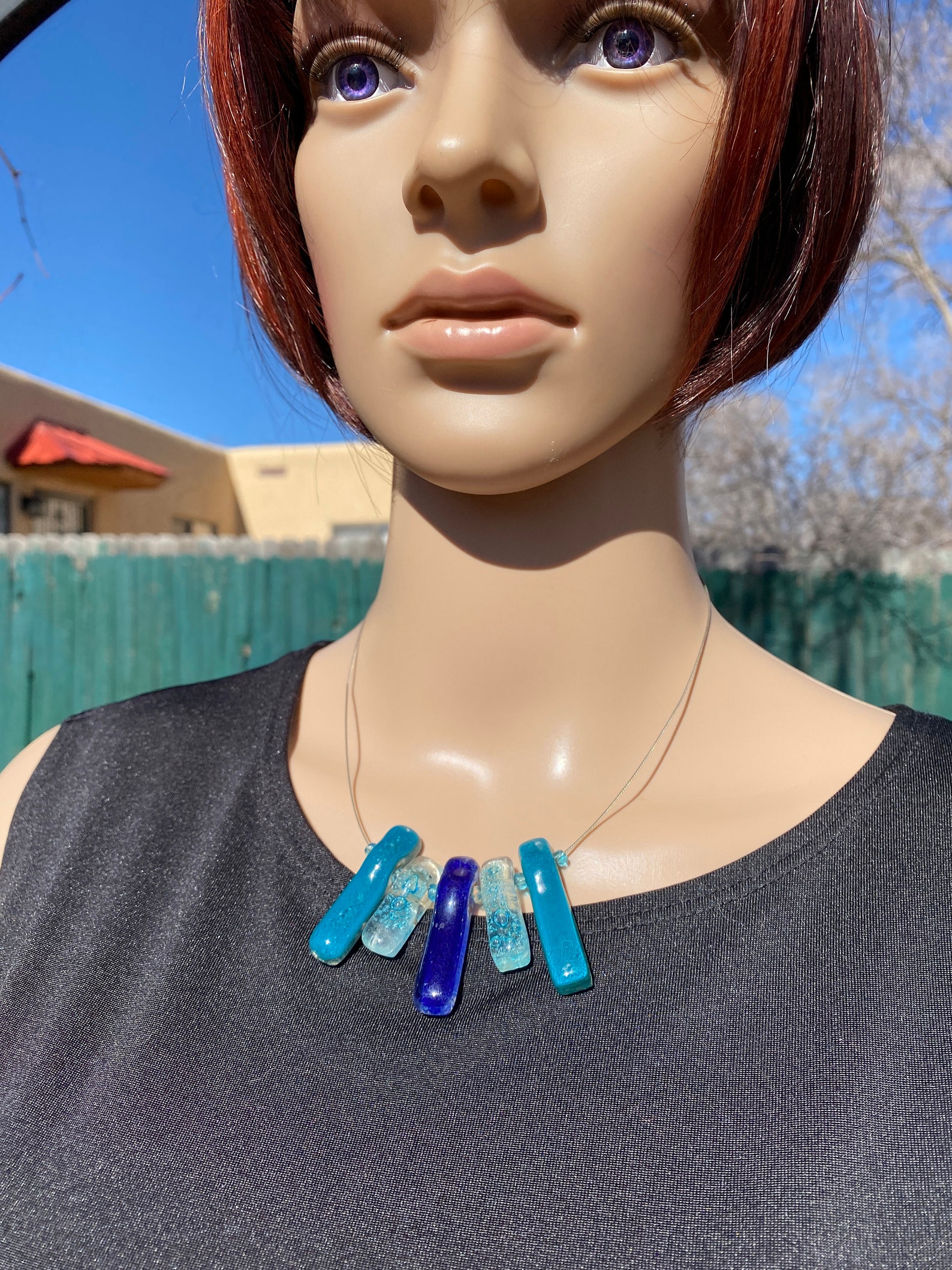 Vintage 70's - BOHO HIPPIE Shades of Blue Glass Choker Necklace. - Etsy