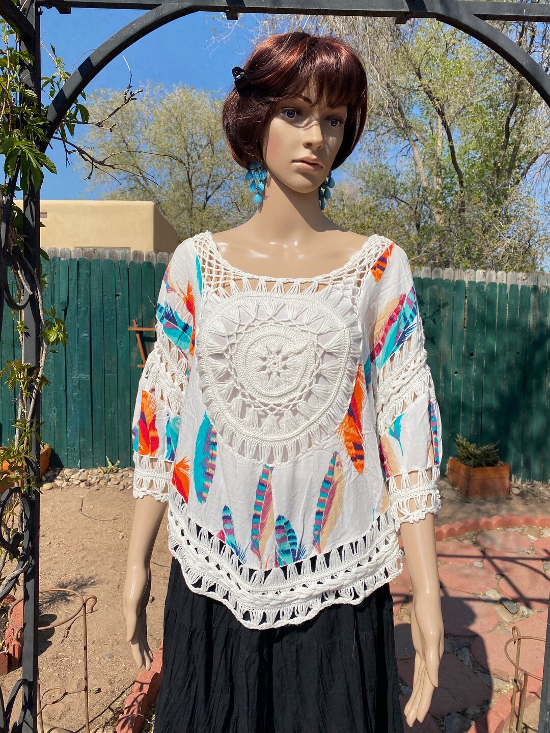 Kaftan, Mandala Style Flowing Short Blouse, Southwestern Colors. L/XL ...