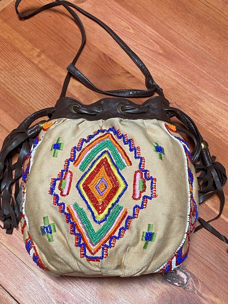 Vintage 70's Beaded Draw String Pouch Handbag/ - Etsy