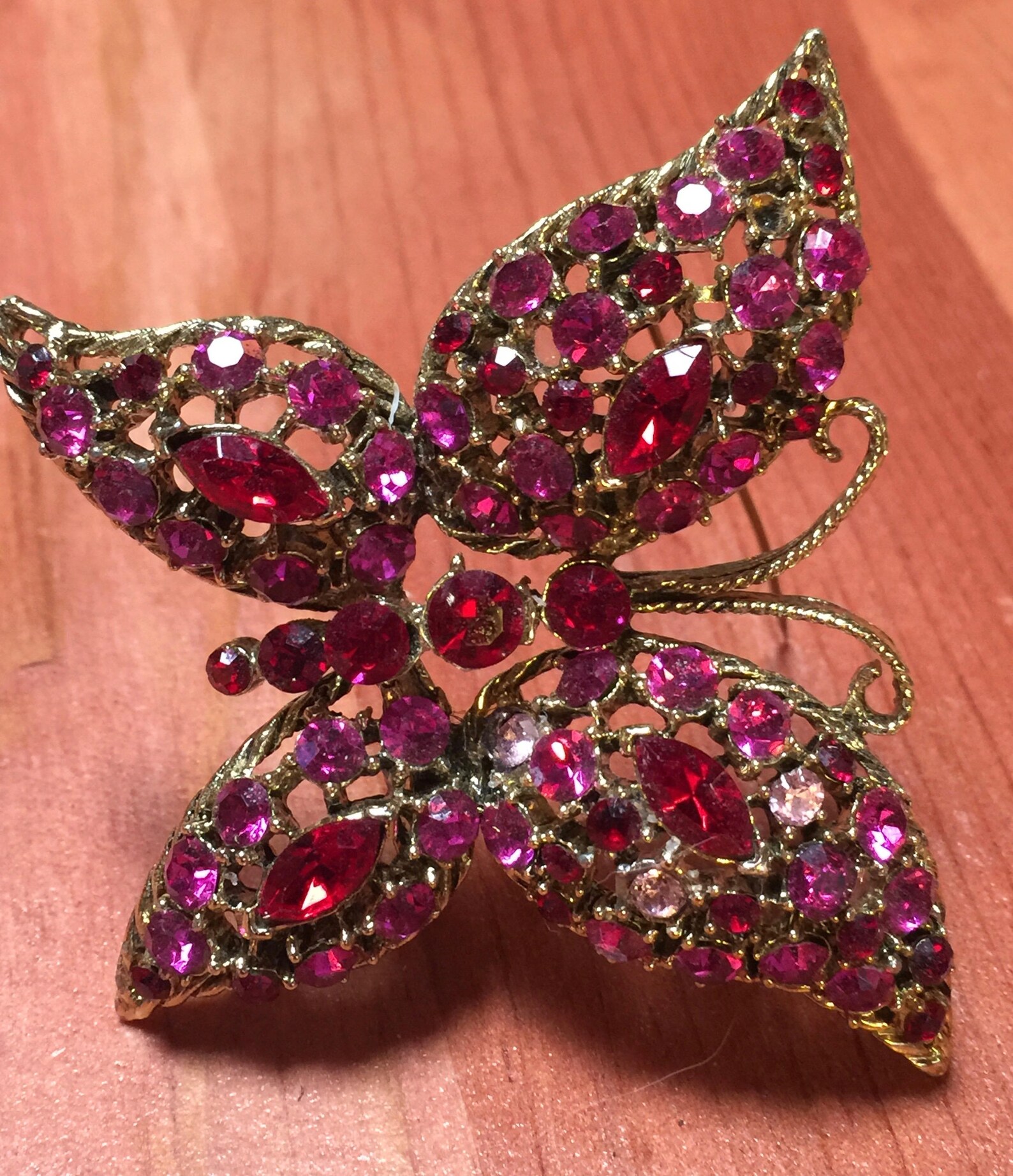 Vintage 50's - 60's - Red and Pink Butterfly Pin on Golden Grid - Etsy
