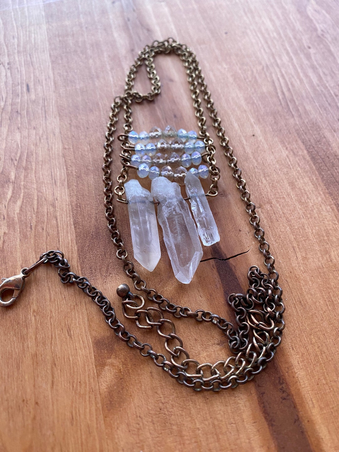 Vintage 70's Boho/hippie Handmade Crystals Pendant /necklace on Golden Chain. - Etsy