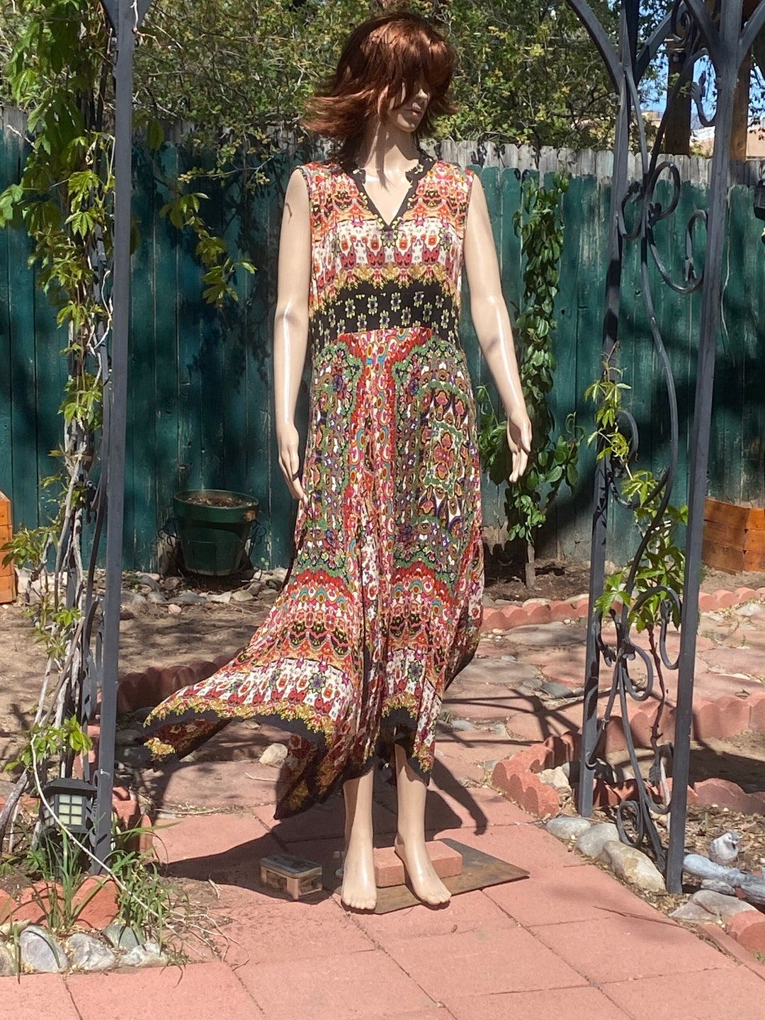 Vintage 80's-90's BILA Sexy Bohemian Dress, Asymmetrical Hem, Floral ...
