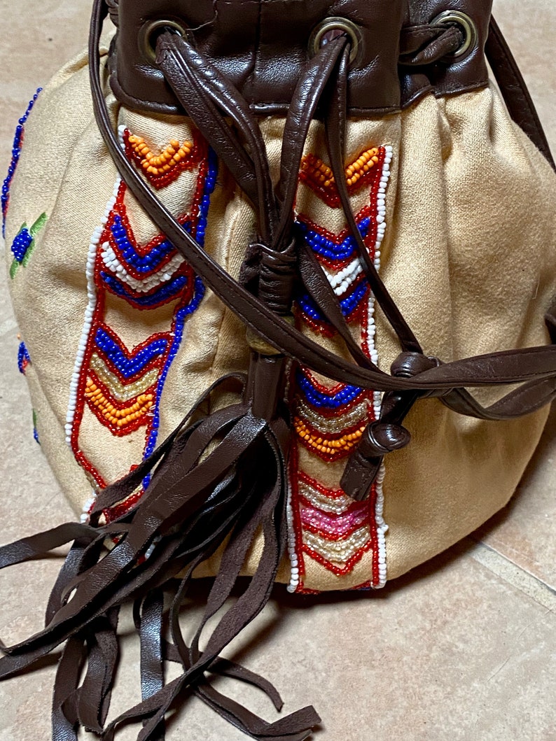 Vintage 70's Beaded Draw String Pouch Handbag/ - Etsy