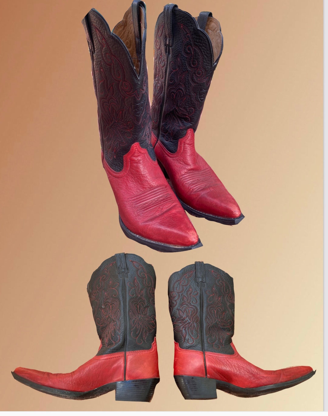 Vintage Western/cowboy Boots. Red and Black. Red Stitching. Size 6B ...