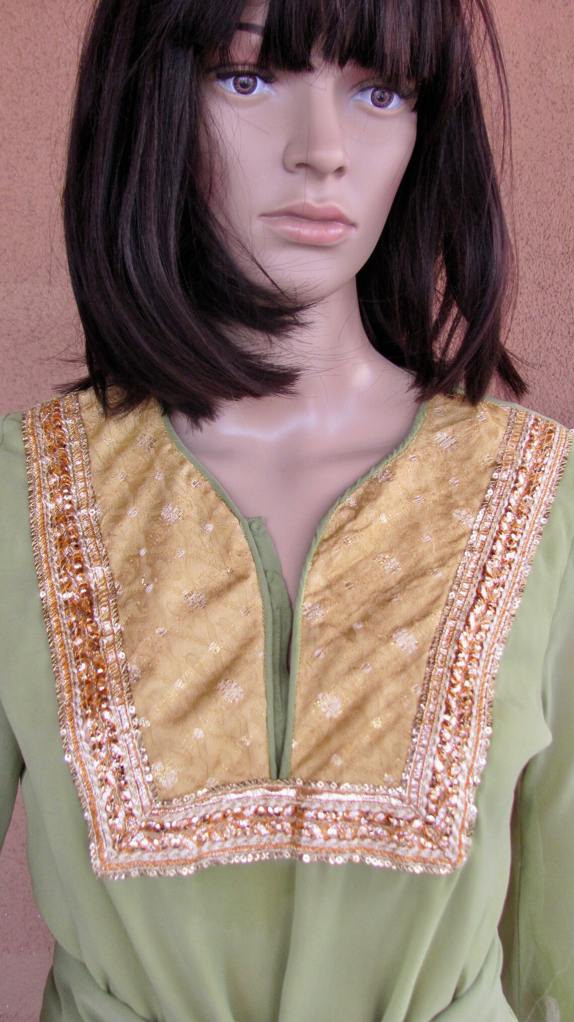 Sheer Indian Pakistani Punjabi Three Pieces Green and Gold | Etsy