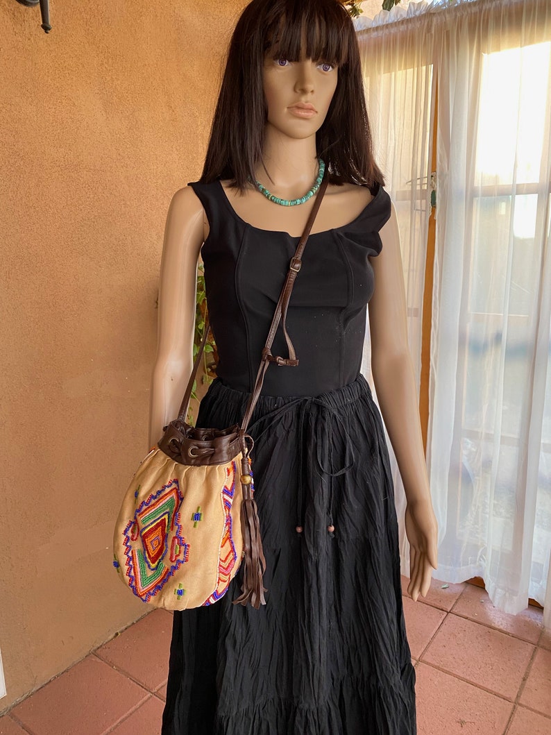 Vintage 70's Beaded Draw String Pouch Handbag/ - Etsy