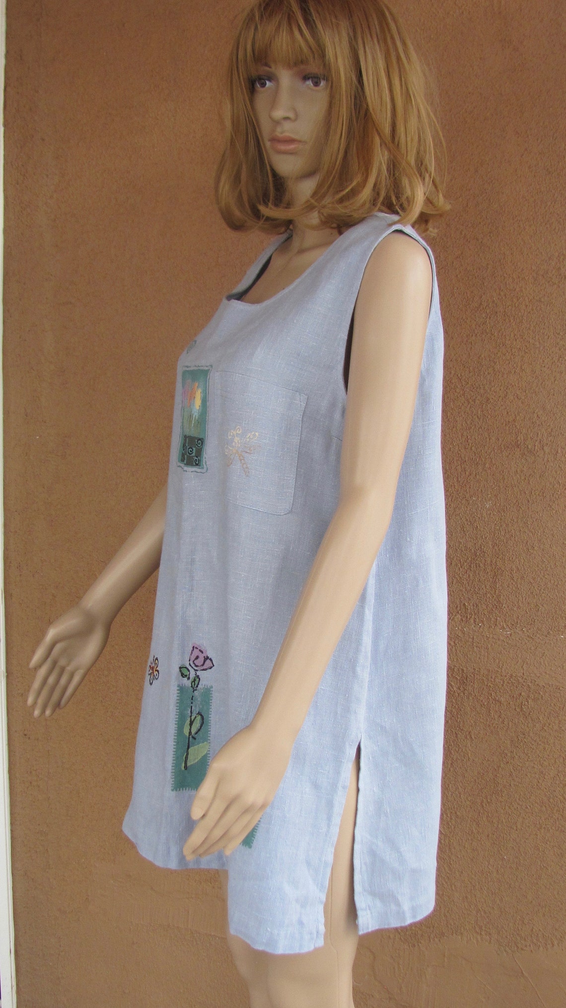 Pale Blue Linen Tunic or Mini Dress With Front Pocket and Side - Etsy