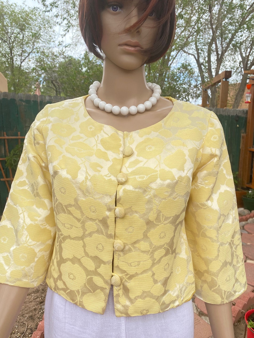 Vintage 60s - Yellow Crop Jacket With 3/4 Sleeves and Front Buttons ...