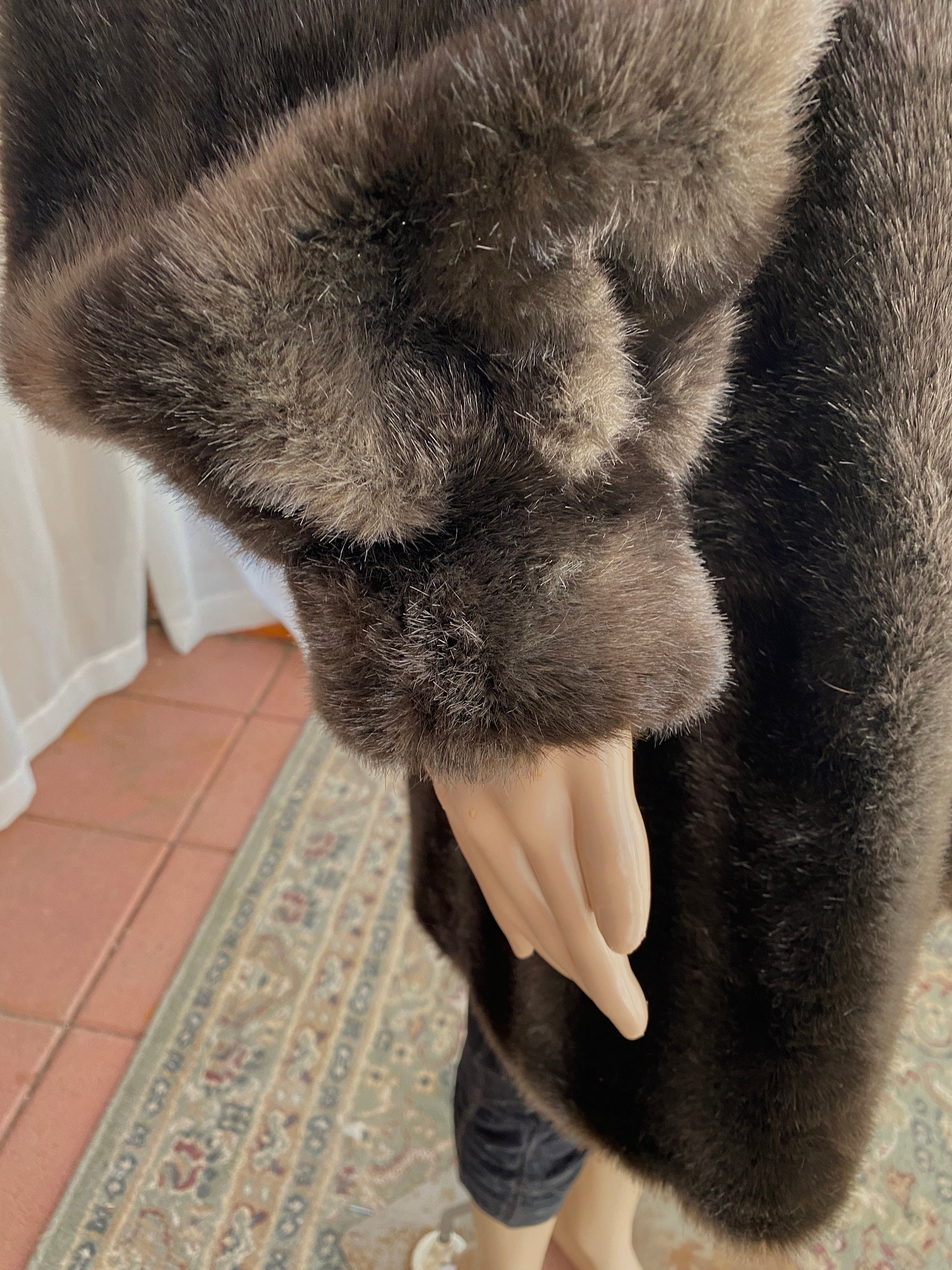VINTAGE 90'S Faux Dark Mink Fur Mid Length Coat. - Etsy