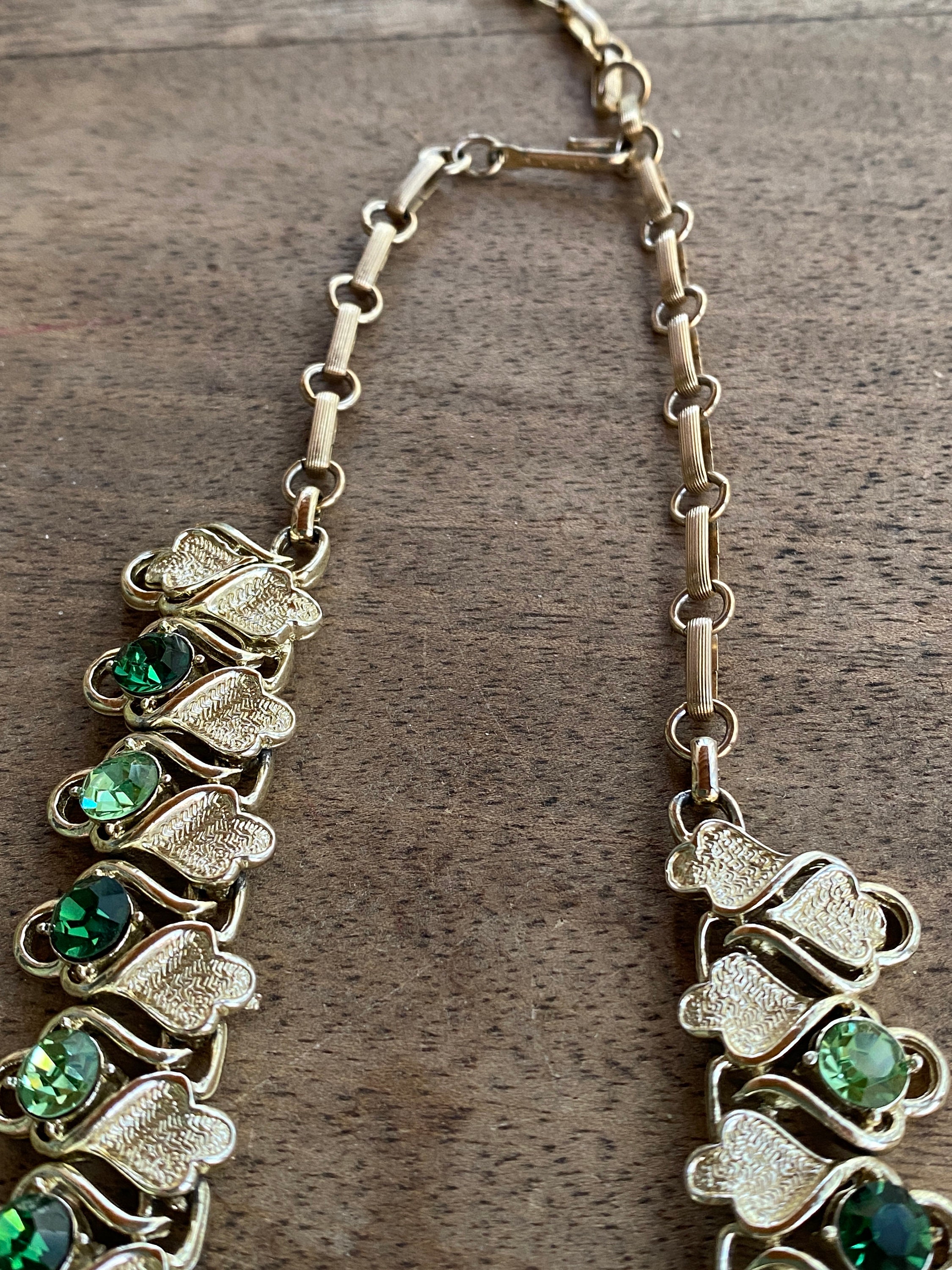 CORO Vintage 60's Bicolor Emerald Green Rhinestones Choker Necklace Set ...