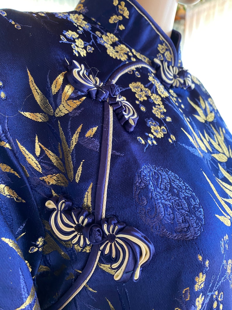 Royal Blue and Gold Chinese/asian Cheongsam Short Satin Jacket / Blouse ...