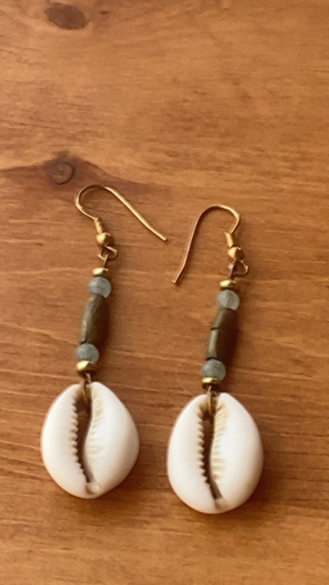Vintage 70's -boho Hippie Cowrie Shells Dangling Earrings, Glass Beads ...