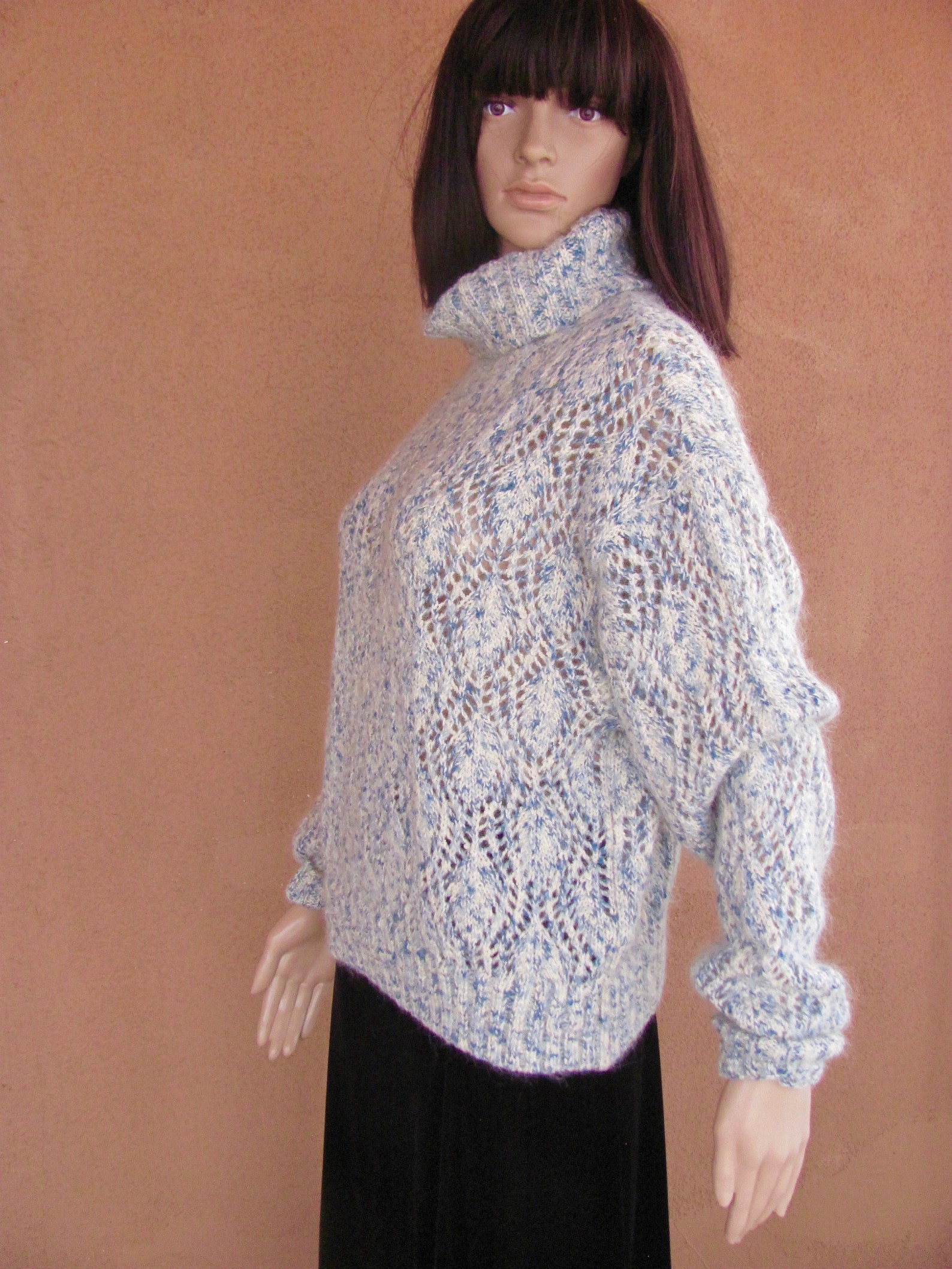 Mohair and Acrylic Ice Blue Knit Pull Over Turtle Neck Sweater - Etsy