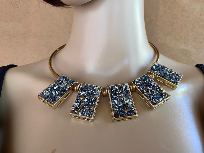 Vintage 80's Unusual Funky Choker Gold and Navy Blue - Etsy