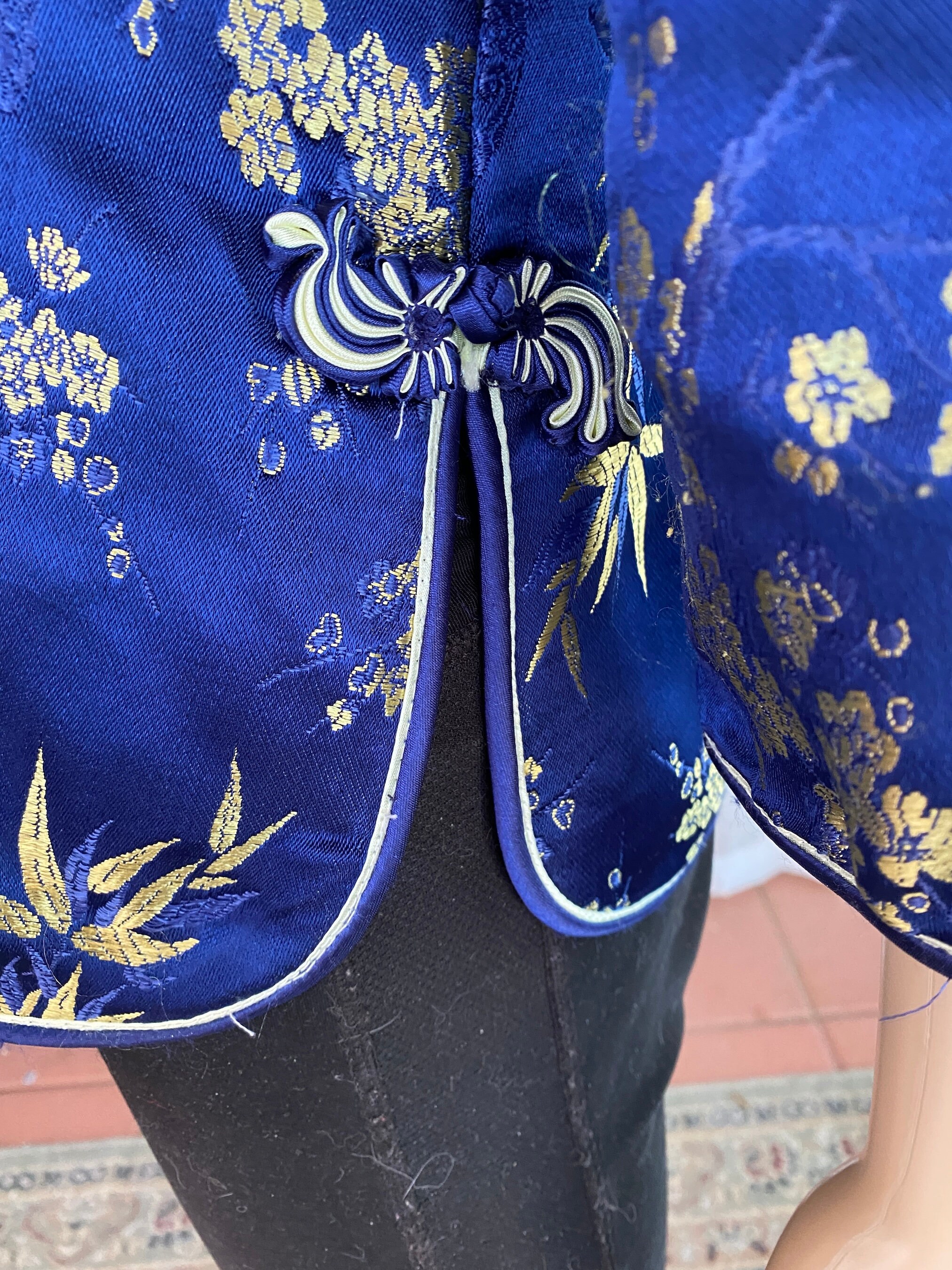 Royal Blue and Gold Chinese/asian Cheongsam Short Satin Jacket / Blouse ...