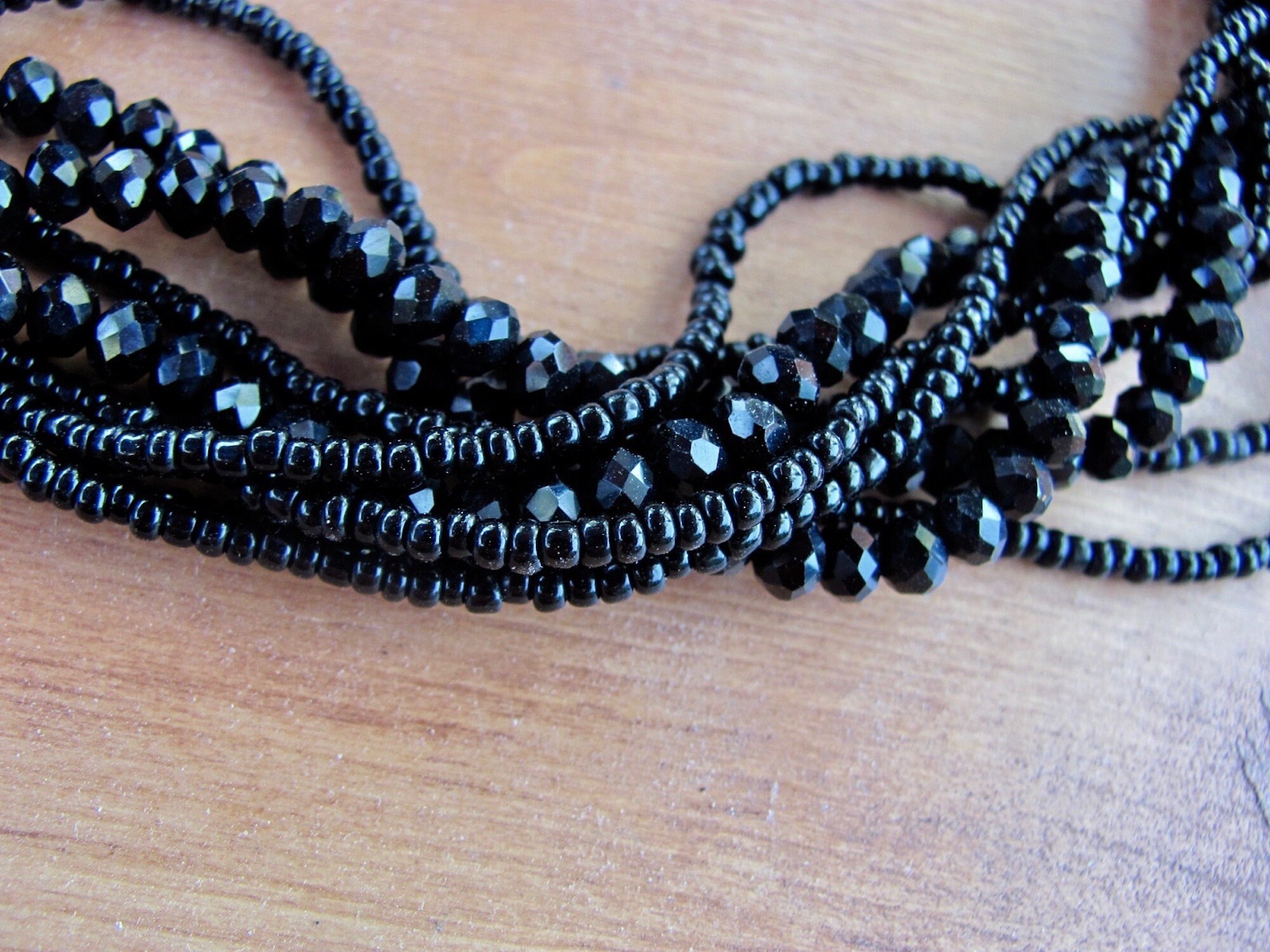 Vintage 90's - Multi Strands Jet Beads Long Choker Necklace With ...
