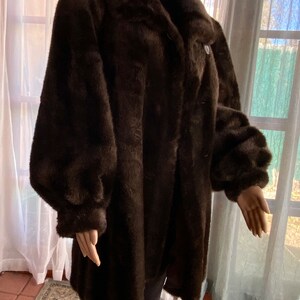 VINTAGE 90'S - Faux Dark Mink Fur Mid Length Coat. Pockets, Collar ...