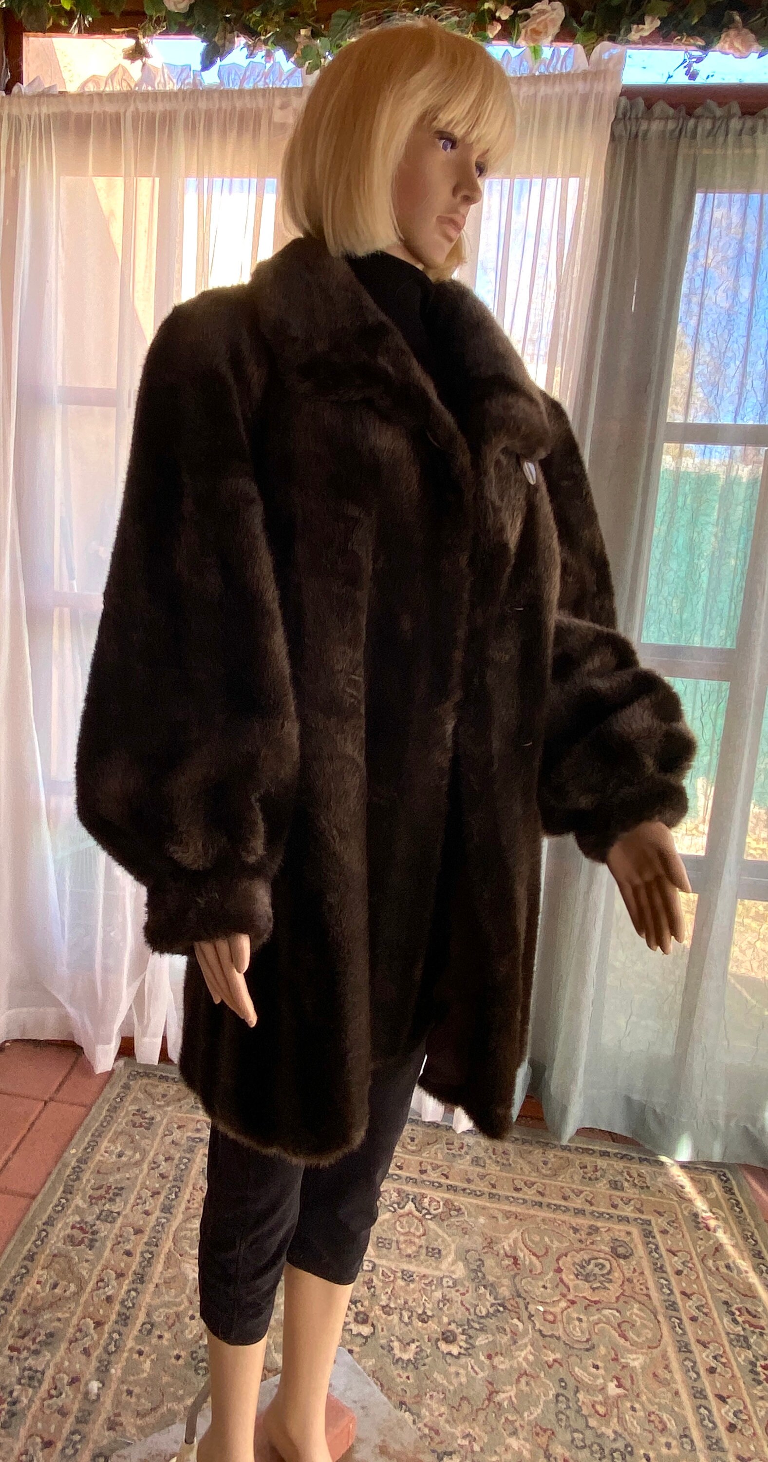 VINTAGE 90'S Faux Dark Mink Fur Mid Length Coat. - Etsy