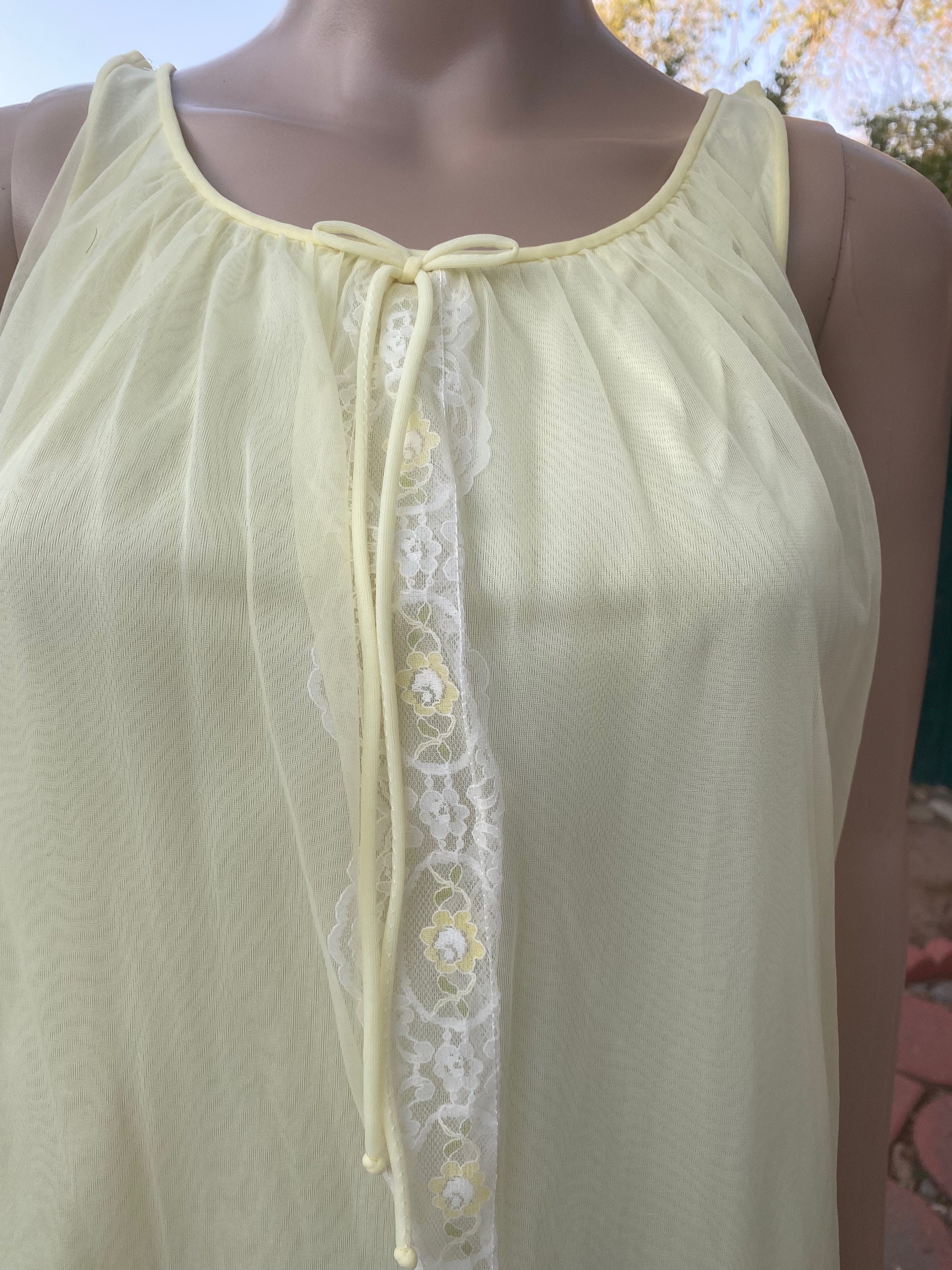 Vintage 70s Pastel Yellow Sexy Sheer Yellow Mousseline Long Nightie ...