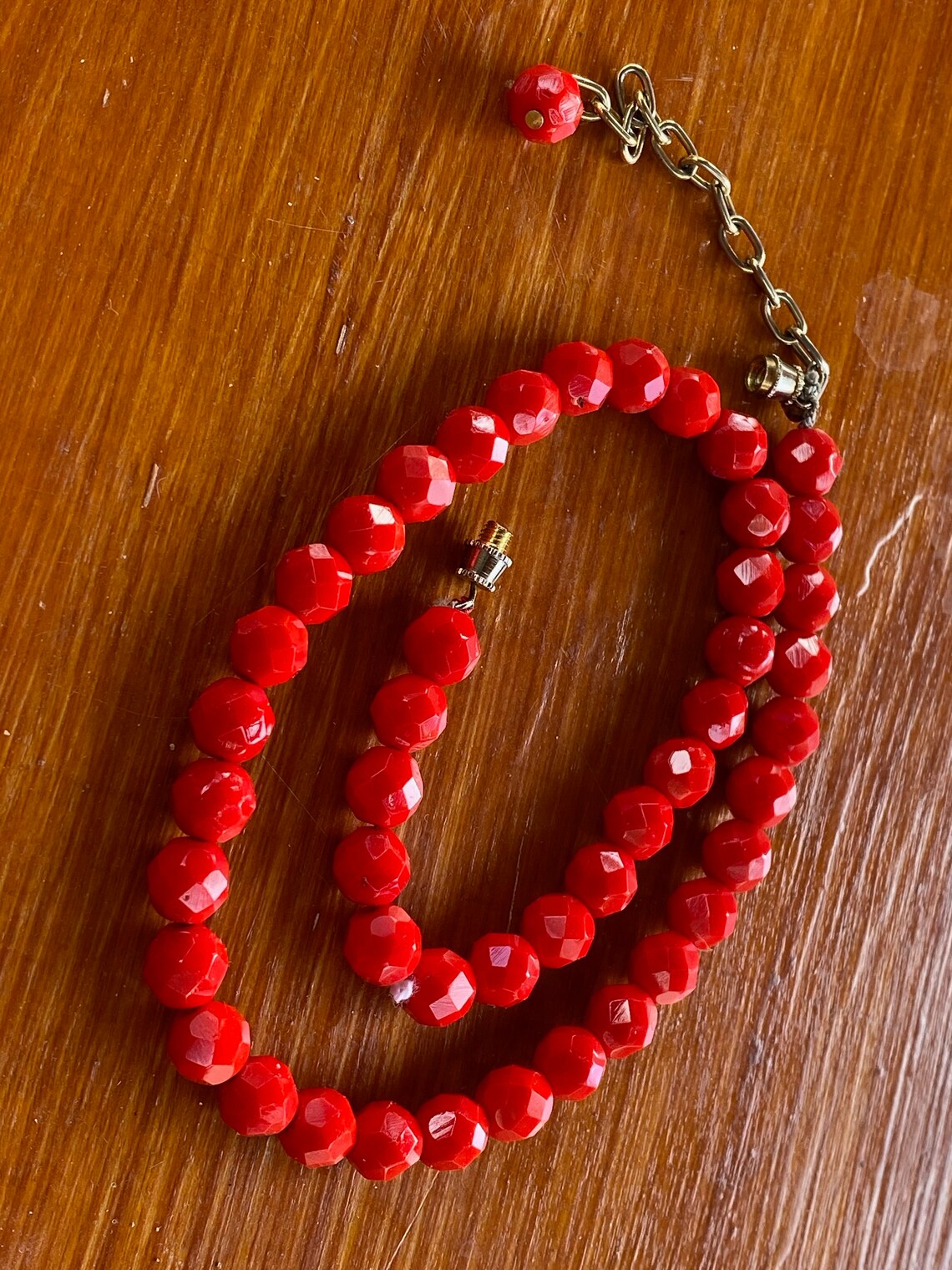 Red Faceted Glass Beads Necklace and Matching Clip Earrings on - Etsy