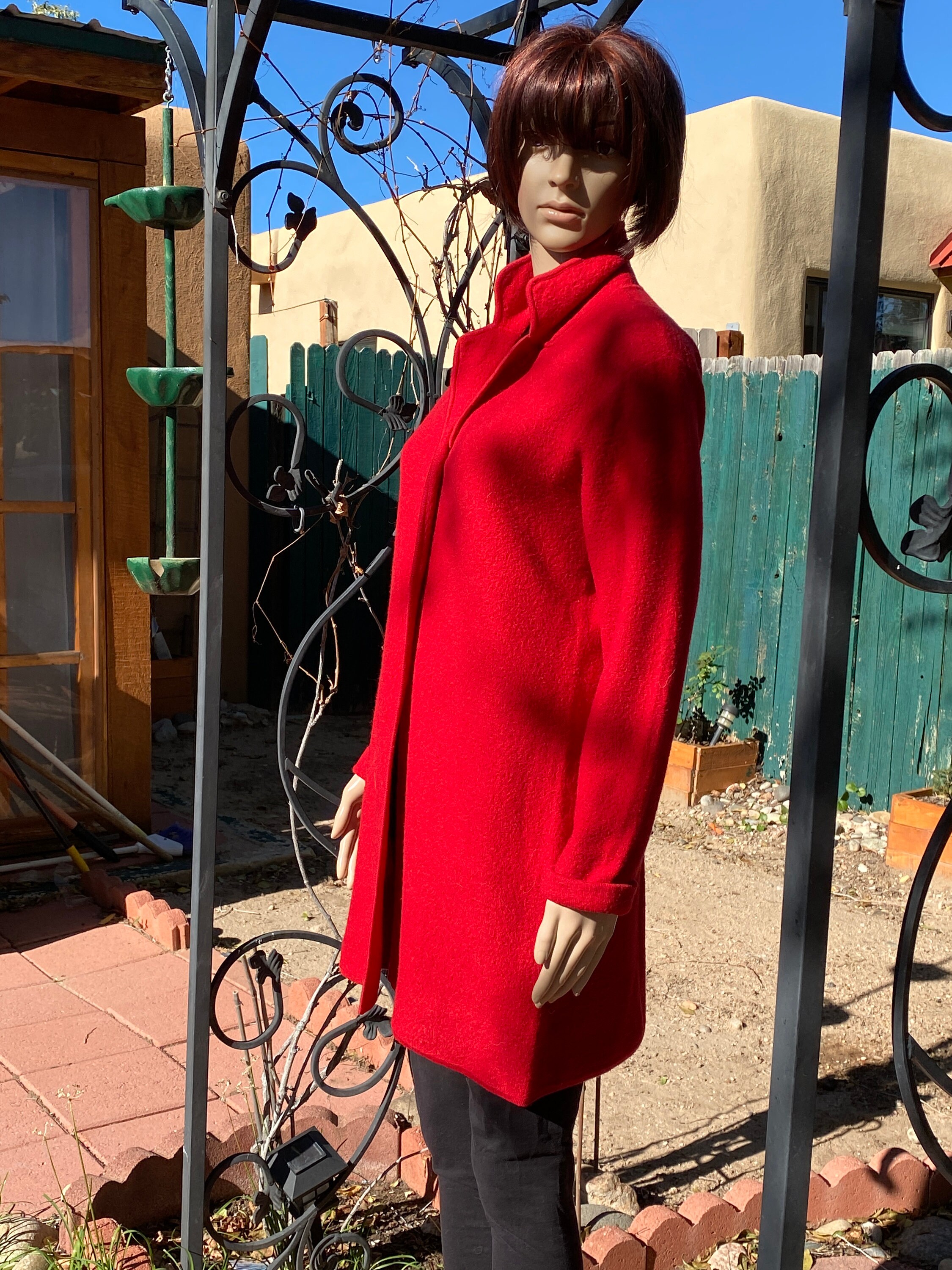Vintage Blood Red Light Wool Long Cardigan or Short Coat With Front ...