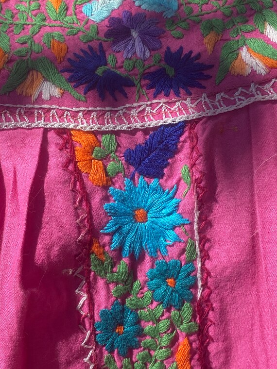 Vintage Mexican dress - Hand embroidered - Hot pink c… - Gem