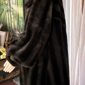 VINTAGE 90'S - Faux Dark Mink Fur Mid Length Coat. Pockets, Collar ...