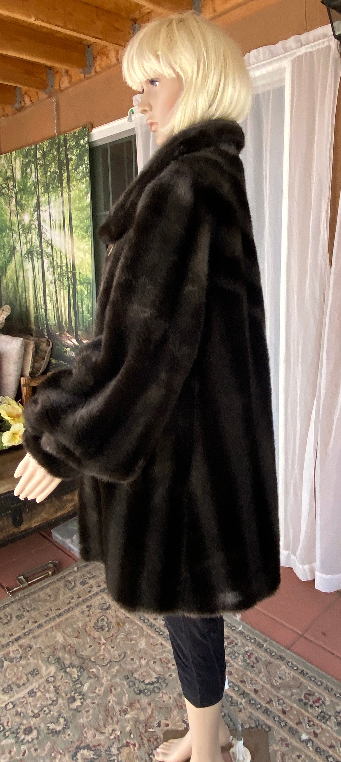 VINTAGE 90'S Faux Dark Mink Fur Mid Length Coat. - Etsy