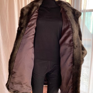 VINTAGE 90'S - Faux Dark Mink Fur Mid Length Coat. Pockets, Collar ...