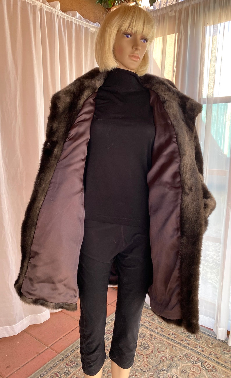 VINTAGE 90'S Faux Dark Mink Fur Mid Length Coat. - Etsy