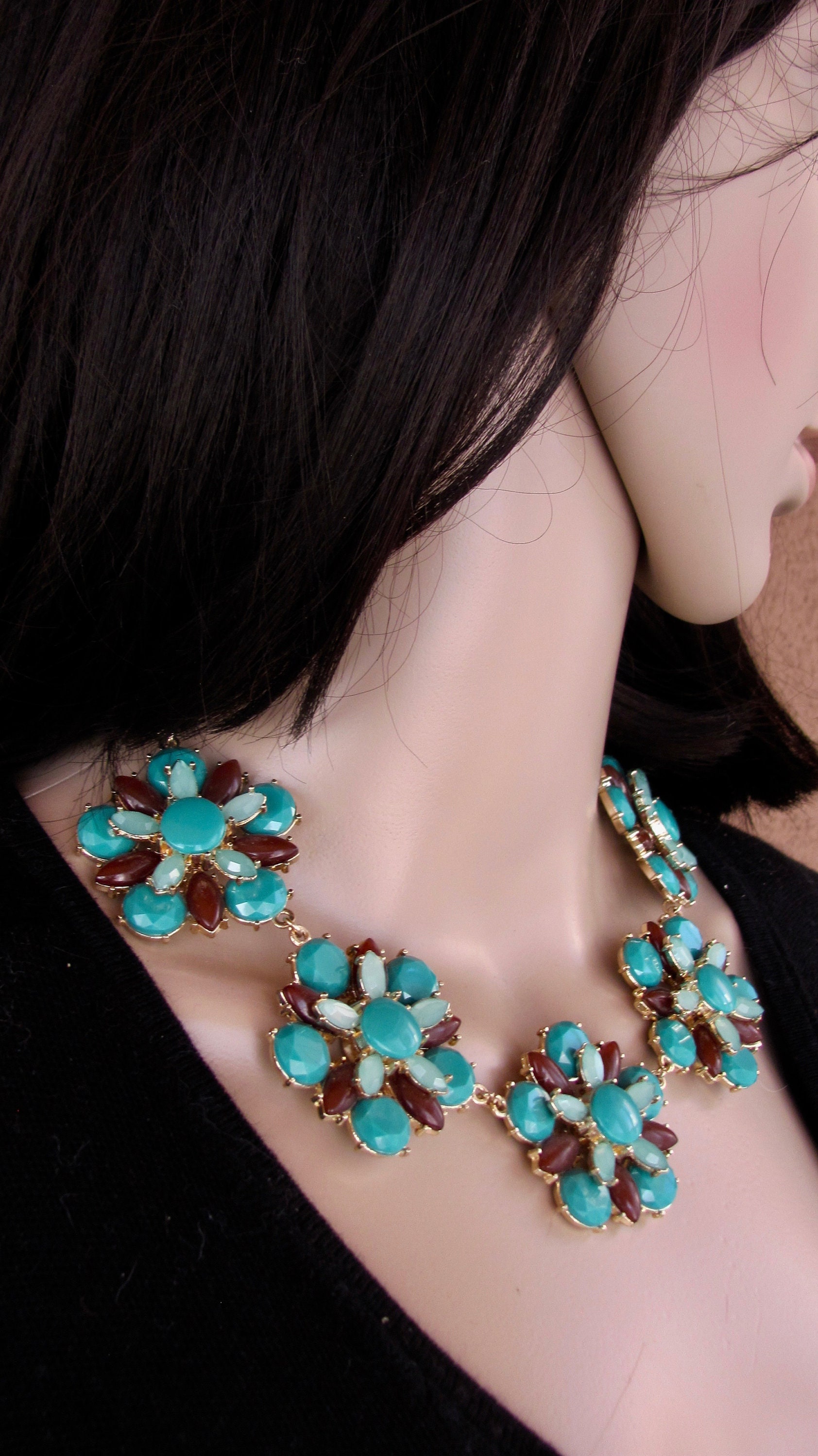 Adjustable Green and Brown Flower Necklace on Golden Chain - Etsy