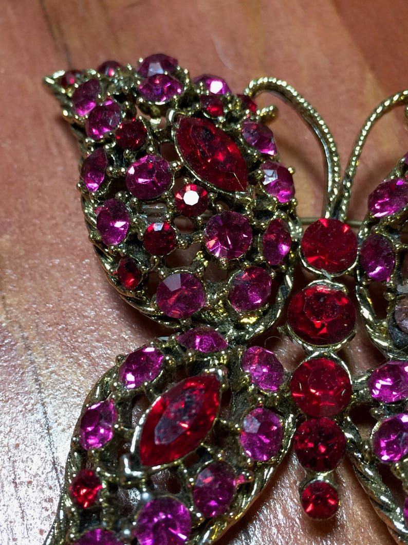 Vintage 50's - 60's - Red and Pink Butterfly Pin on Golden Grid - Etsy