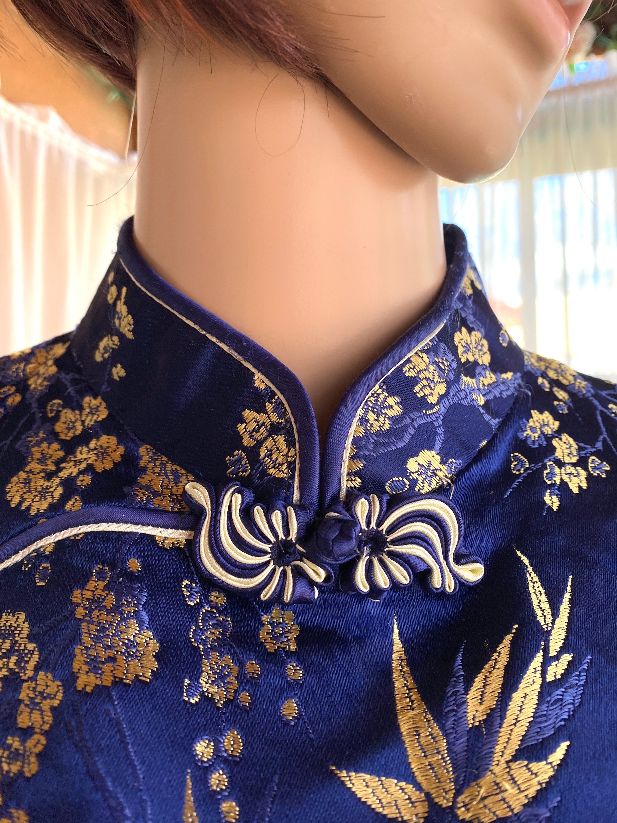 Royal Blue and Gold Chinese/asian Cheongsam Short Satin Jacket / Blouse ...