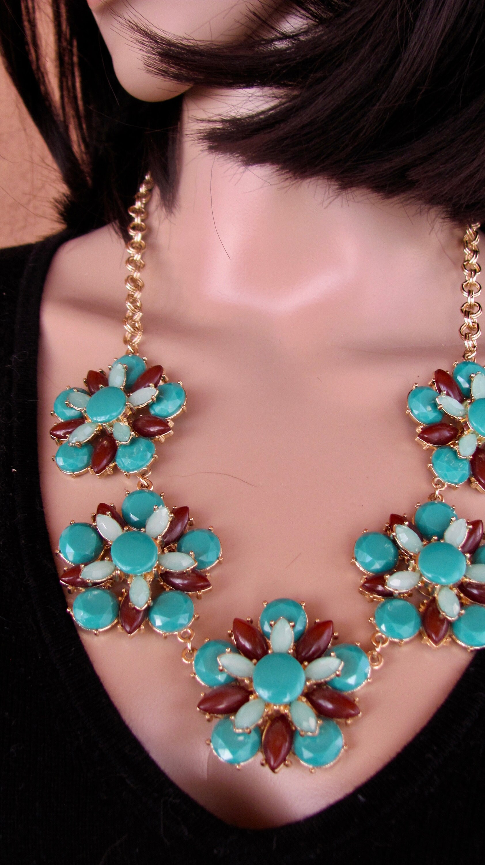 Adjustable Green and Brown Flower Necklace on Golden Chain - Etsy