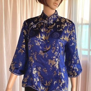 Royal Blue and Gold Chinese/asian Cheongsam Short Satin Jacket / Blouse ...