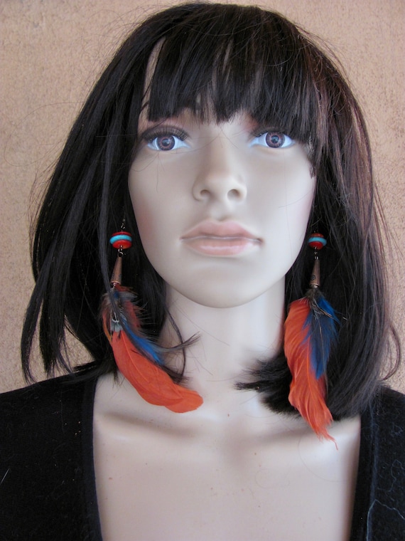 Vintage 1970's Style Long Double Feathers Dangling - Etsy