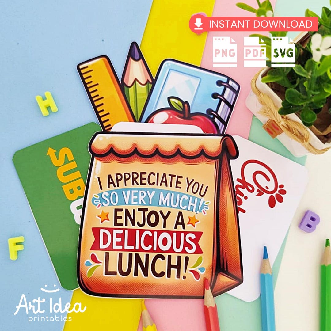 Printable Lunch Gift Card Holder – Teacher Appreciation Bag for Café or ...