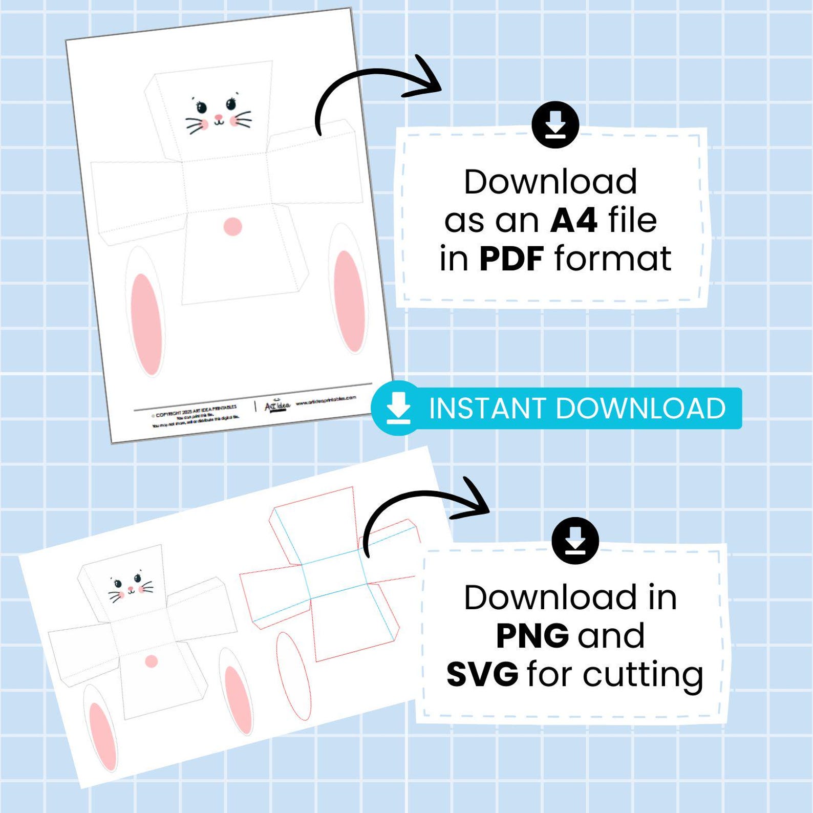 Printable Easter Basket Template – Bunny Paper Craft for Kids, DIY ...